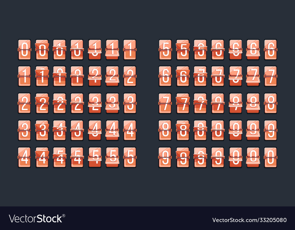 Flip clock number icon set on dark background Vector Image