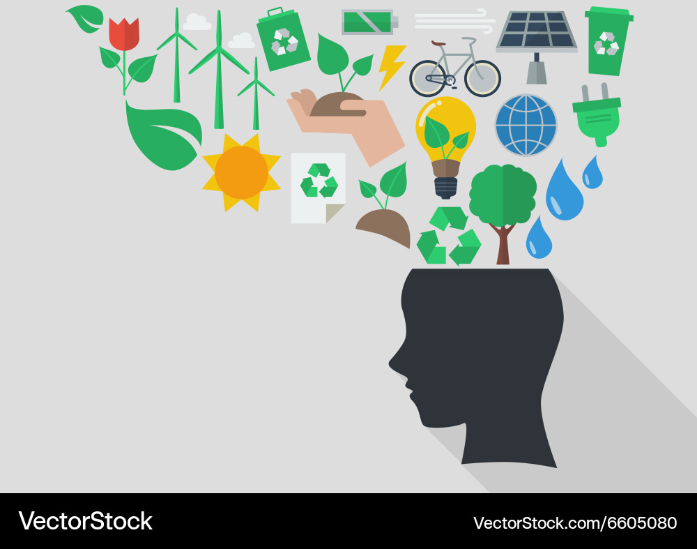 Human head with ecology icons Royalty Free Vector Image
