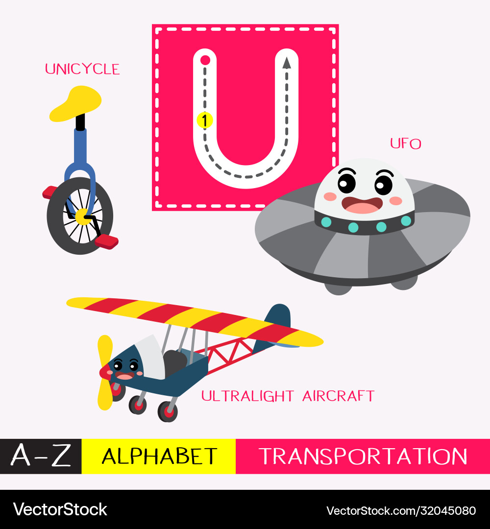 Letter u uppercase tracing transportations Vector Image