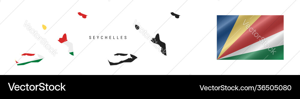 Seychelles detailed flag map silhouette Royalty Free Vector