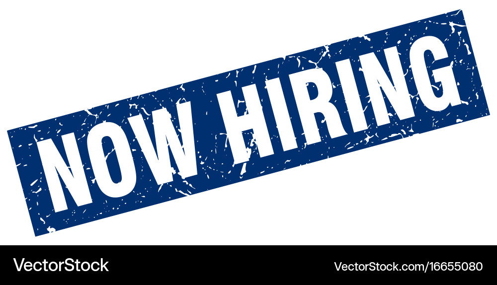 Square grunge blue now hiring stamp Royalty Free Vector