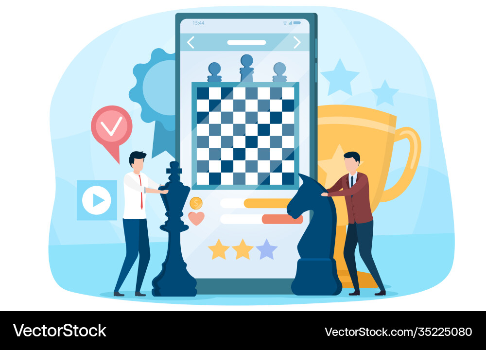 Two male characters playing online chess game Vector Image