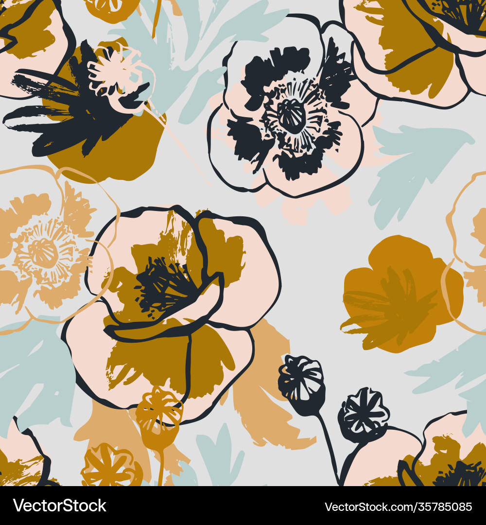 Abstract poppy flower seamless pattern in pastel Vector Image