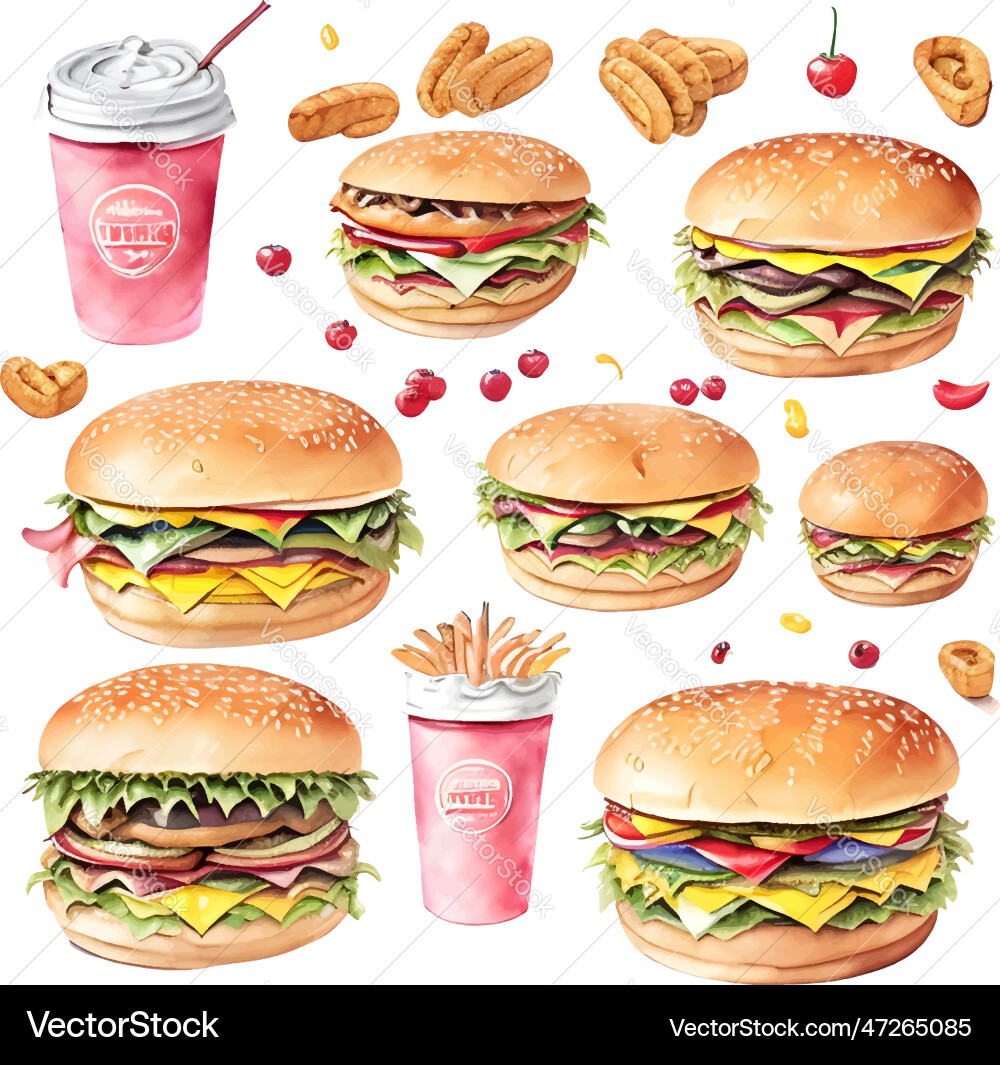 Burger and drink watercolor design Royalty Free Vector Image