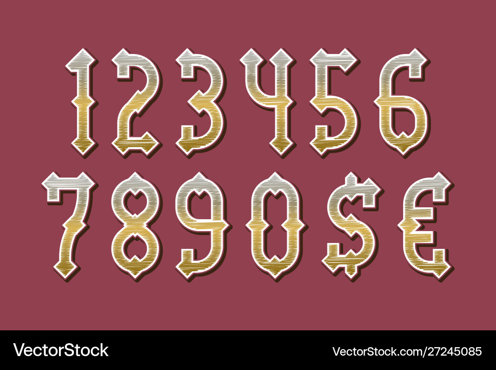 Castle golden stylized numbers with currency Vector Image