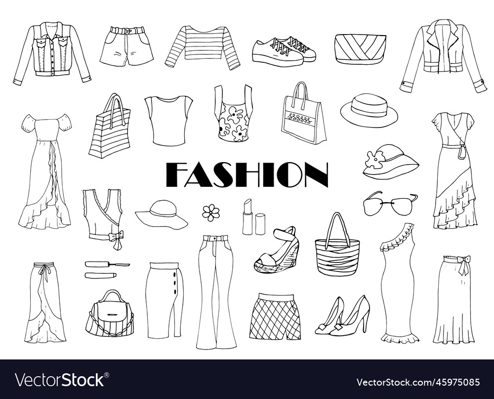 Hand Drawn Fashionable Womens Clothes Royalty Free Vector