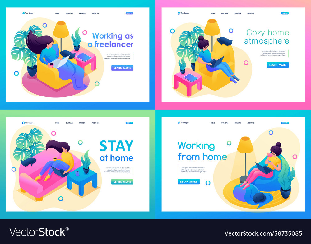 Isometric 3d kit landing pages with bright Vector Image