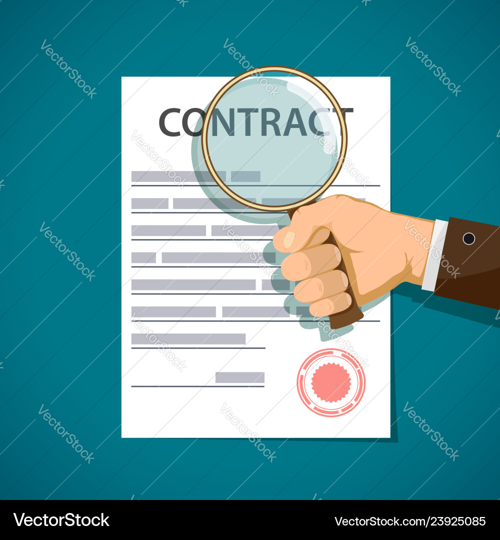 Man holding a magnifying glass and study contract Vector Image