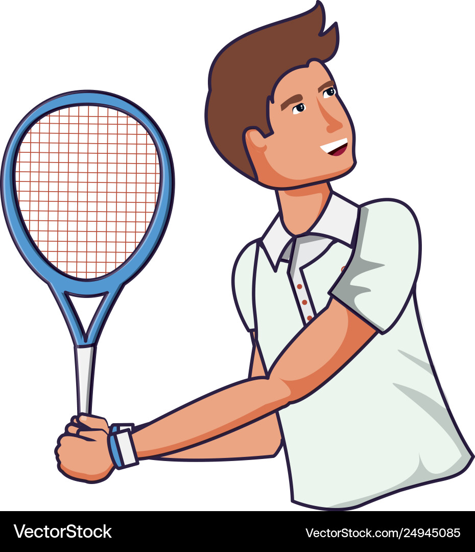 Man tennis playing with racket Royalty Free Vector Image