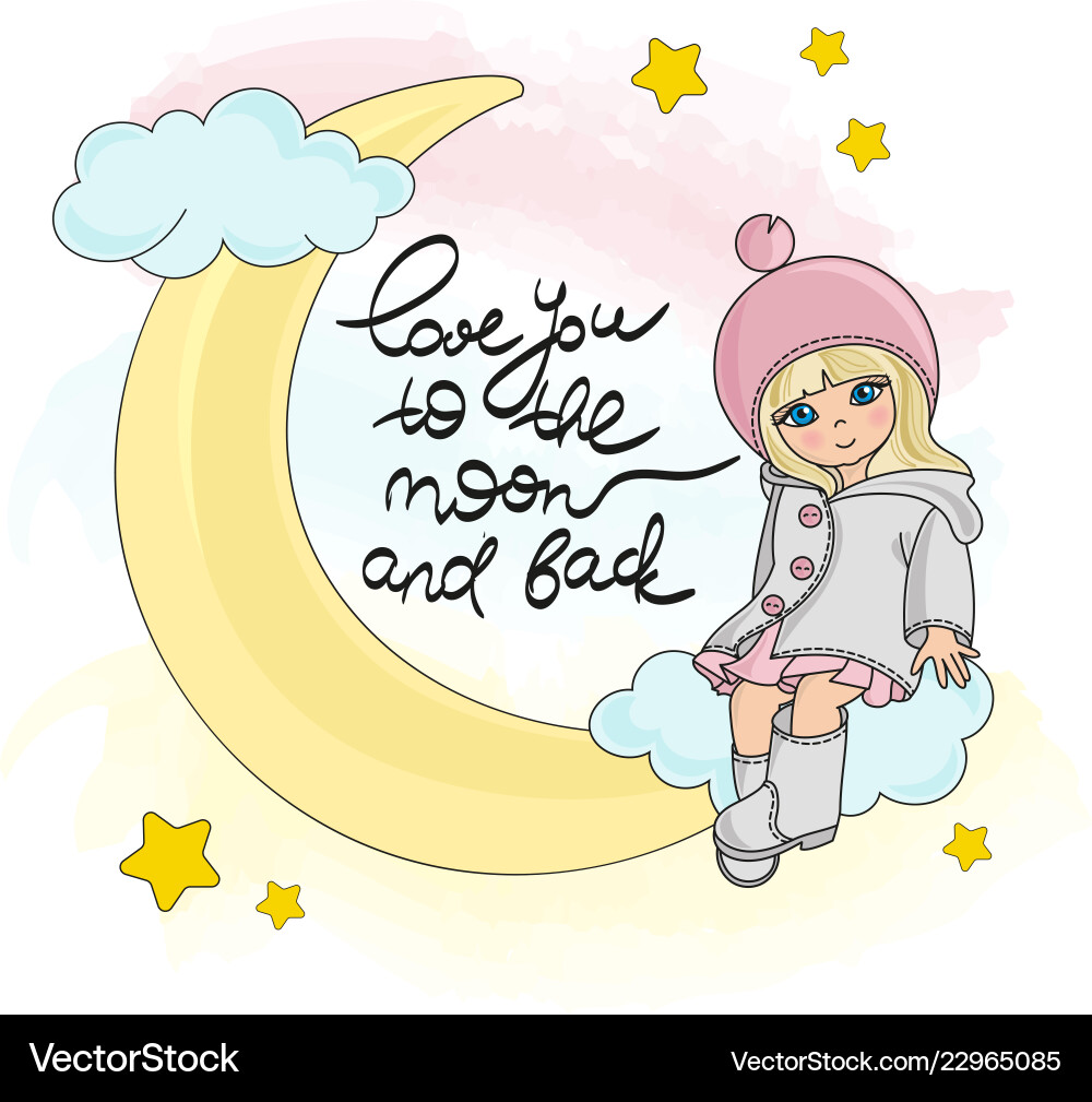 Moon girl color set Royalty Free Vector Image - VectorStock