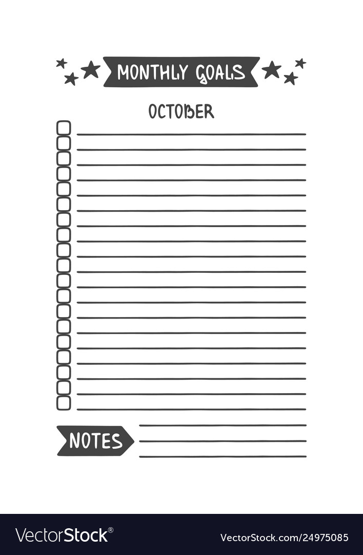 October monthly goals template Royalty Free Vector Image