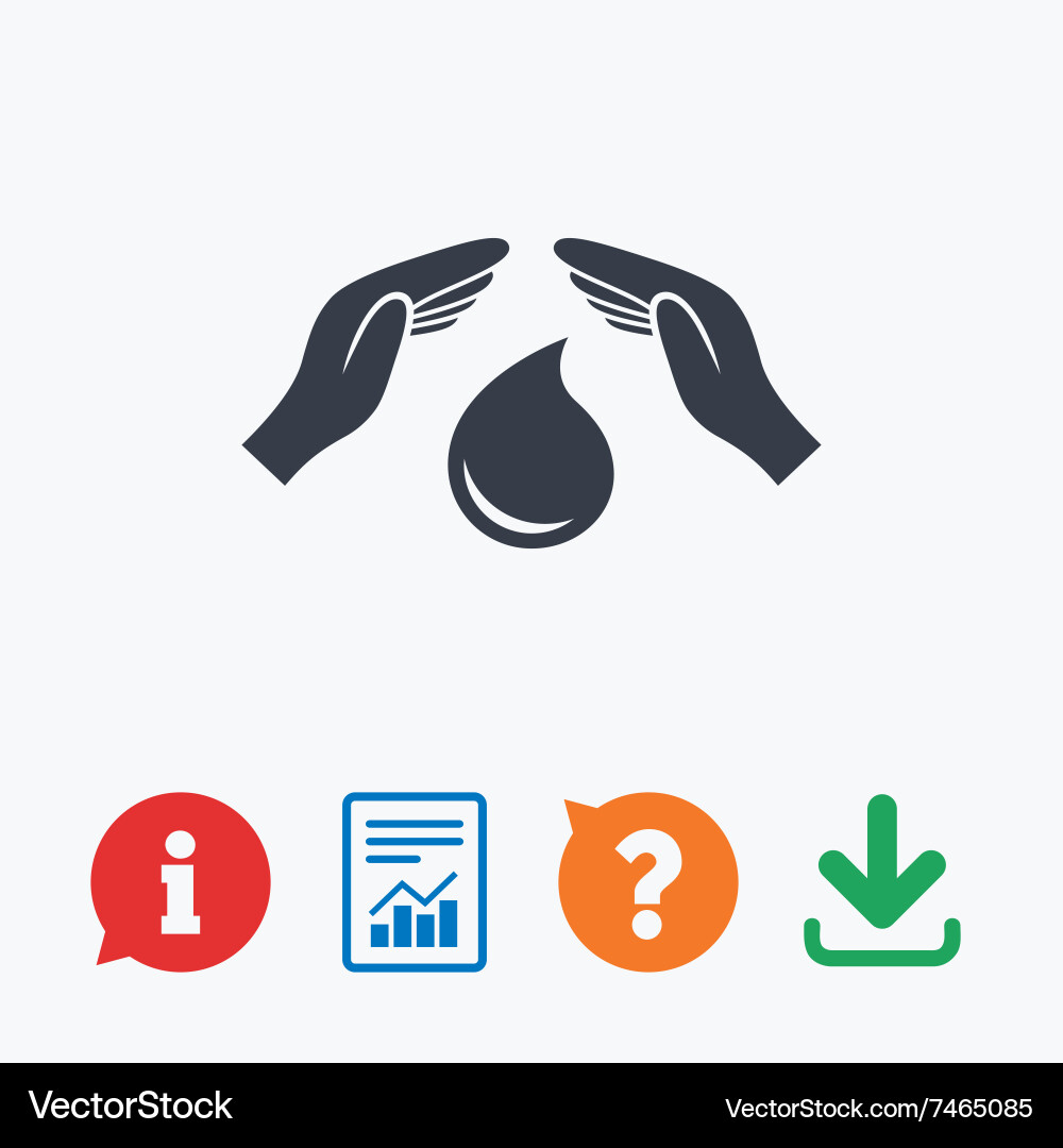 Save water sign icon hands protect water drop Vector Image