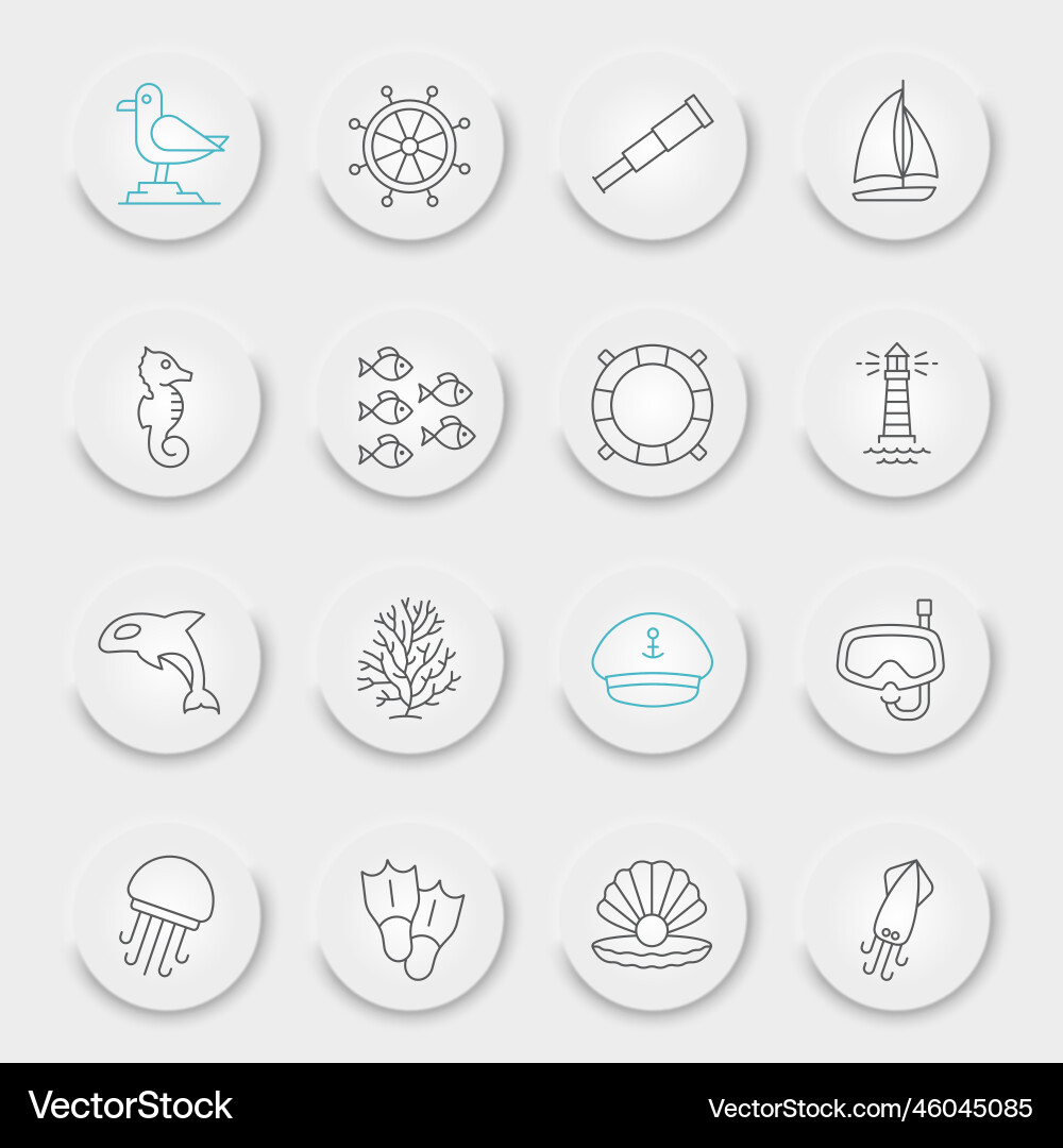 Sea and ocean line icon set Royalty Free Vector Image