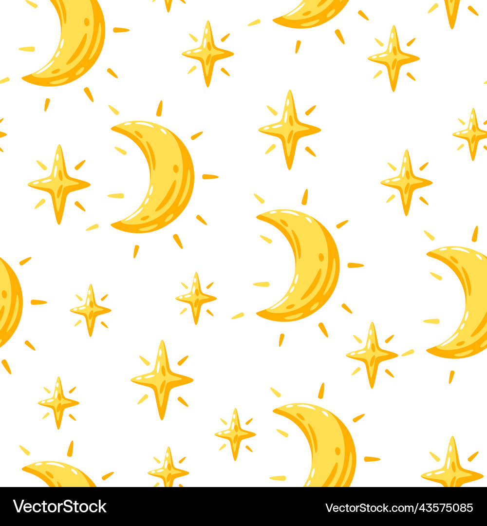 Seamless pattern with moon and stars cartoon Vector Image