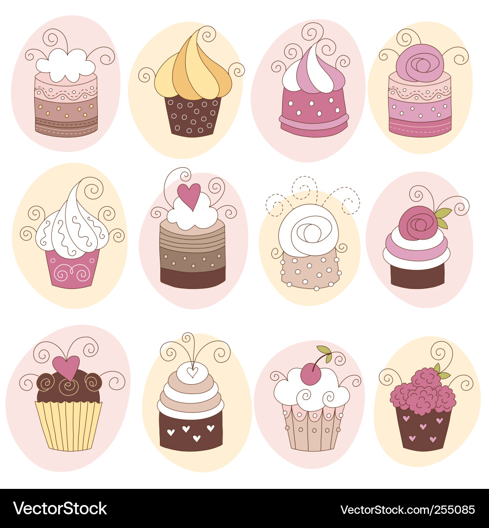 Set of cute cupcakes Royalty Free Vector Image