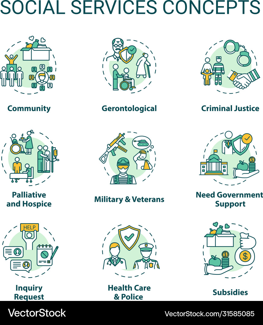 Social services concept icons set Royalty Free Vector Image