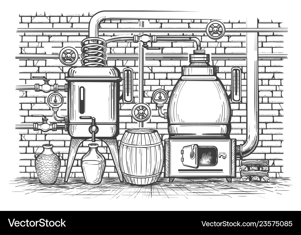 Vintage distillation equipment Royalty Free Vector Image