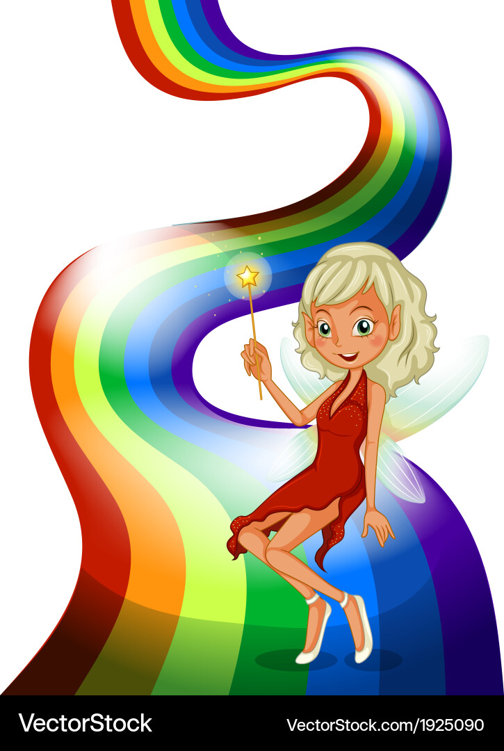 A smiling fairy above rainbow Royalty Free Vector Image