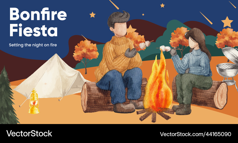 Facebook ads template with bonfire party Vector Image