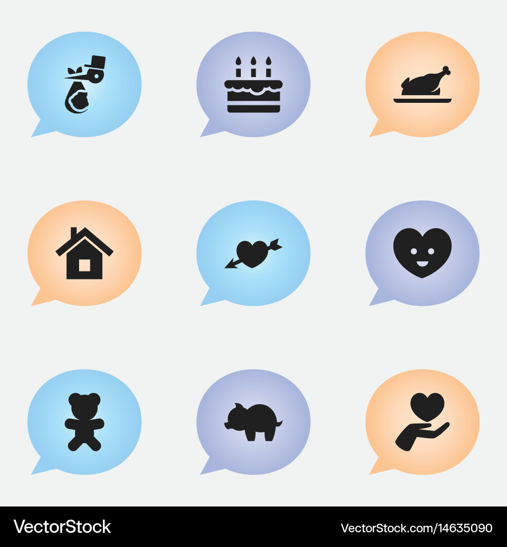 Set of 9 editable relatives icons includes Vector Image