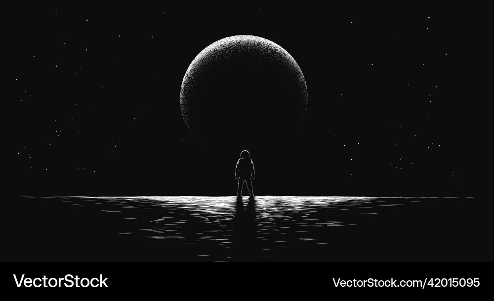 Astronaut and far away planet Royalty Free Vector Image