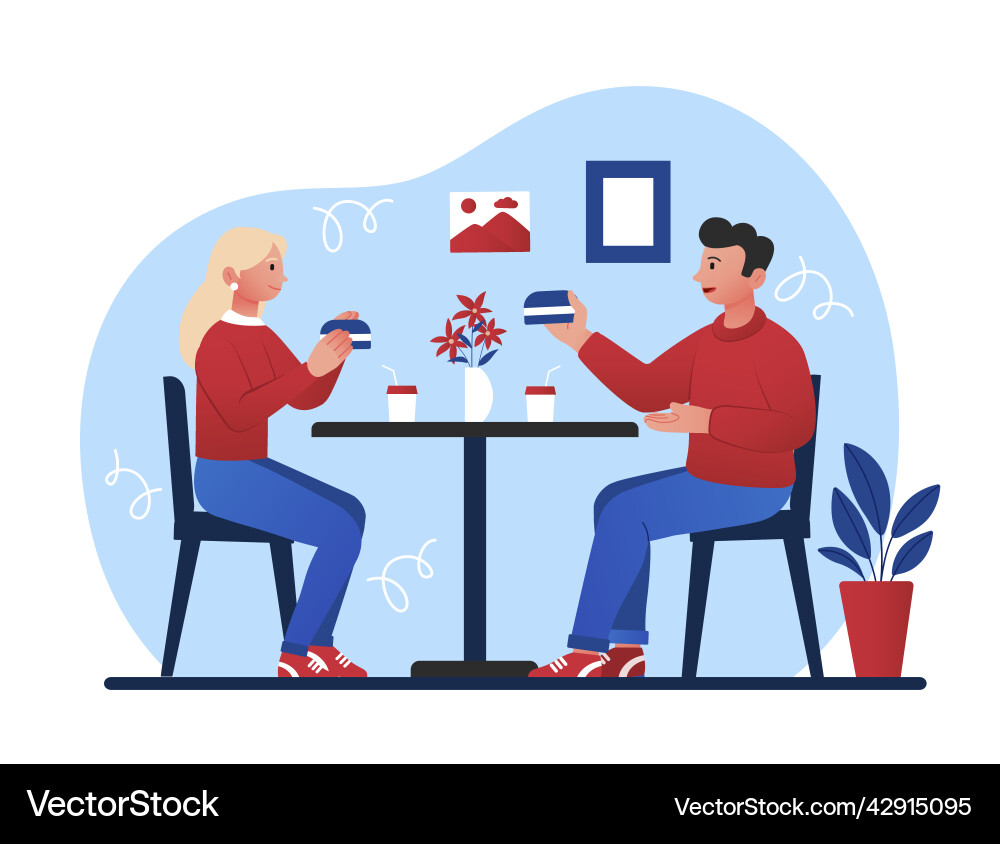 Friends eating together Royalty Free Vector Image