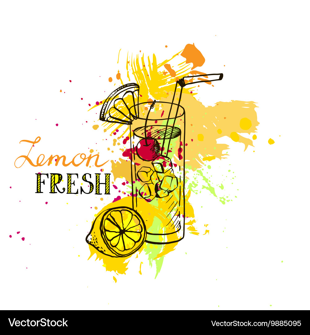 Hand drawn lemonade in glass Royalty Free Vector Image
