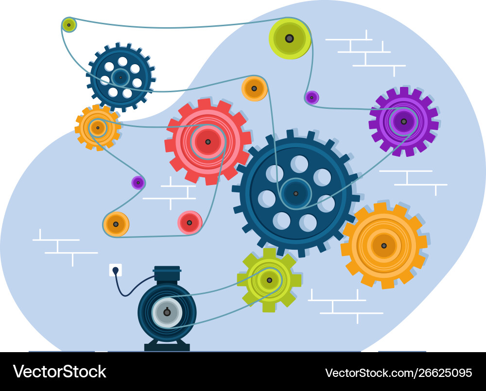 Mechanism from rotating gears and cogs Royalty Free Vector