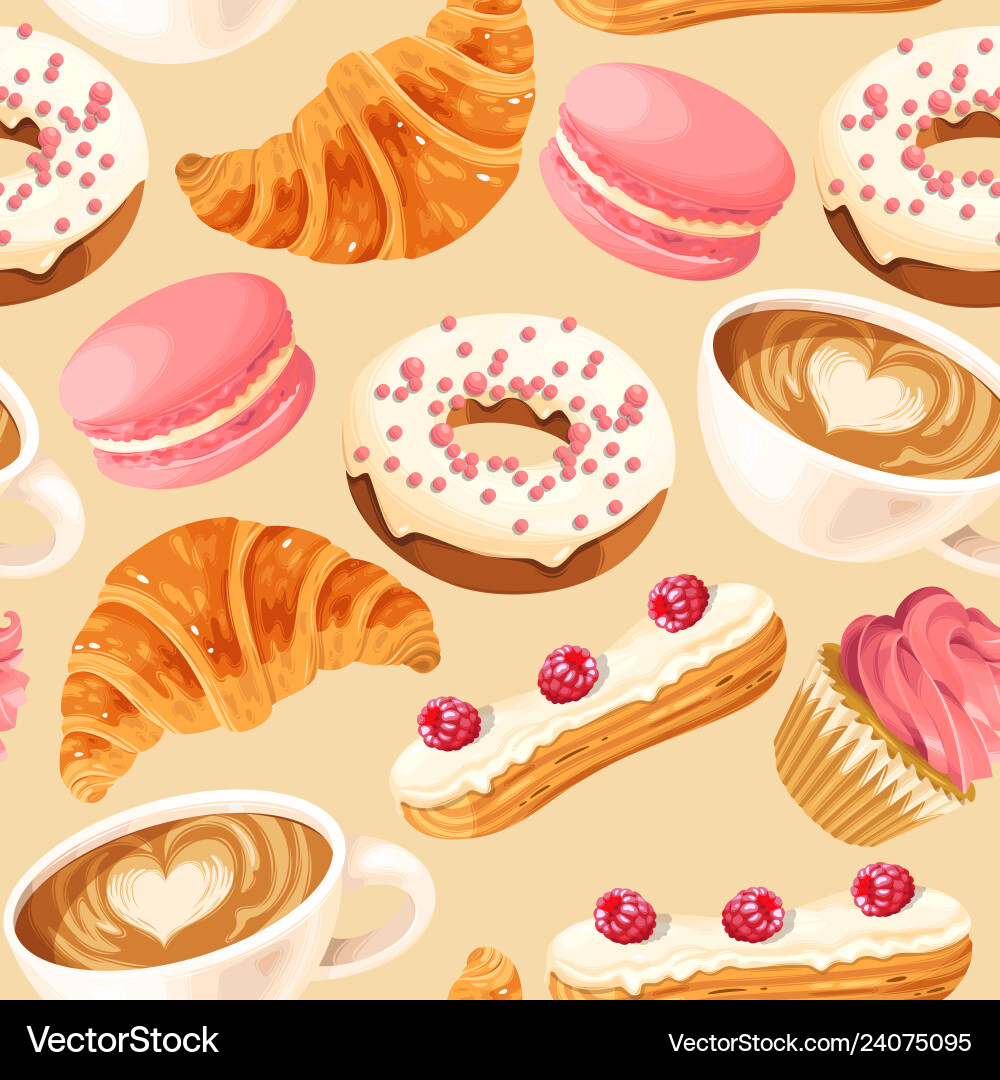 Seamless pattern with coffee and donuts Royalty Free Vector