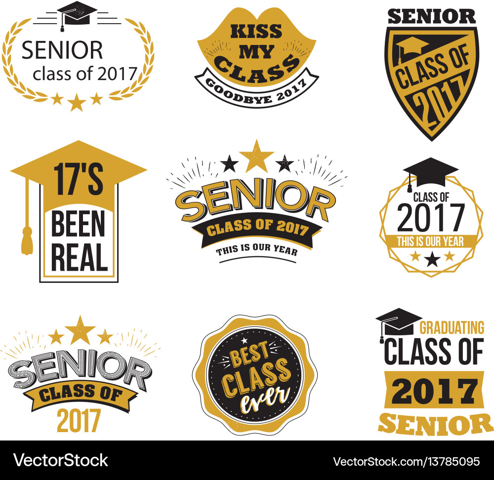Set black and gold colored senior text Royalty Free Vector