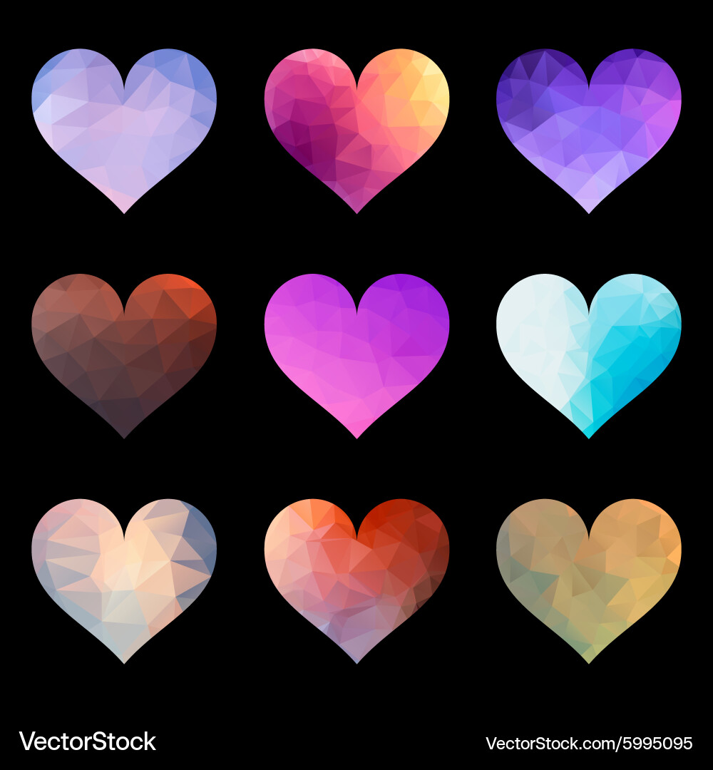 Set of polygon heart Royalty Free Vector Image