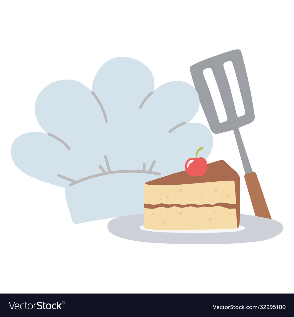Chef hat and slice cake isolated icon design white