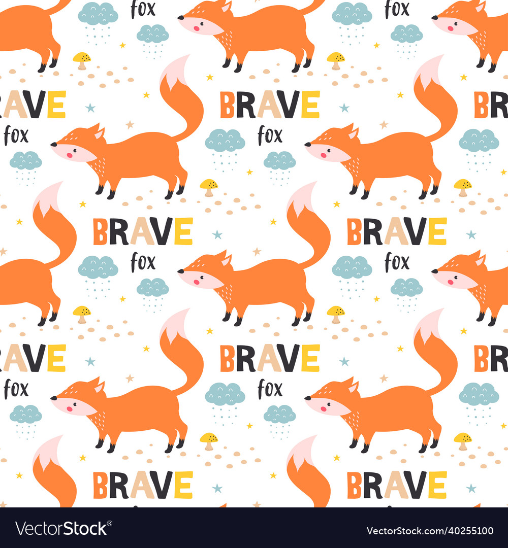 Colored seamless pattern with fox on white Vector Image