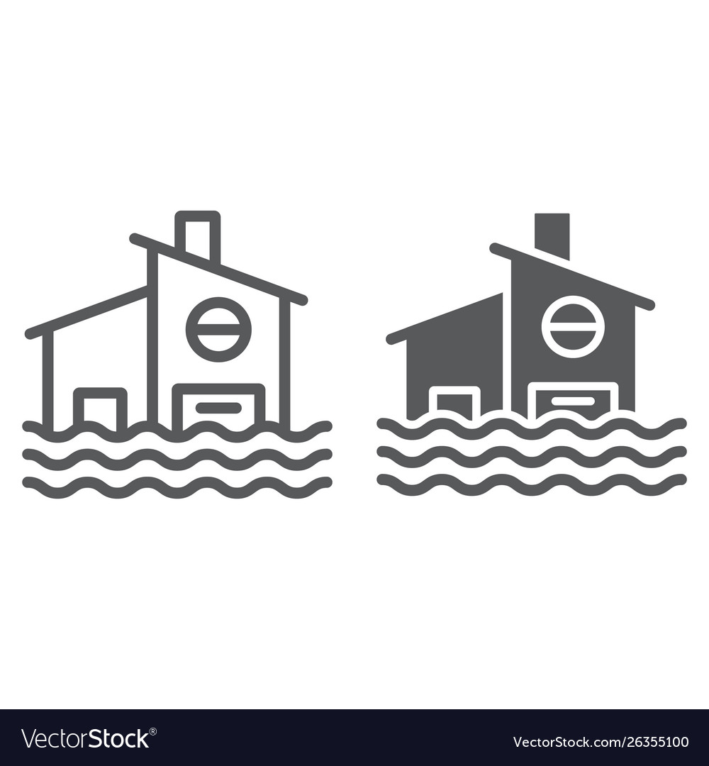 Flood line and glyph icon disaster home Royalty Free Vector Flood line and glyph icon disaster home Royalty Free Vector