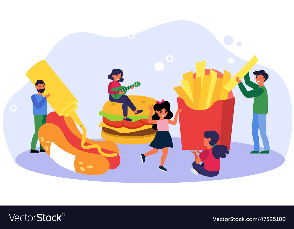 Happy people enjoying fast food party Royalty Free Vector Happy people enjoying fast food party Royalty Free Vector