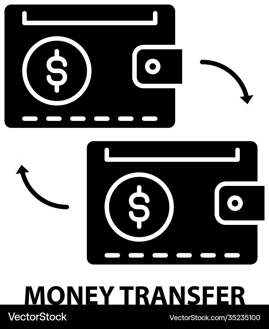 Money transfer icon black sign Royalty Free Vector Image