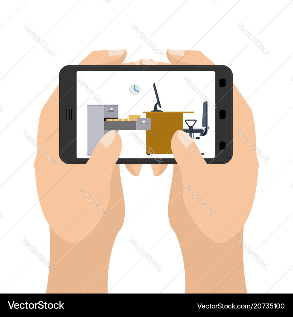 Office on tablet game business in a smartphone Vector Image