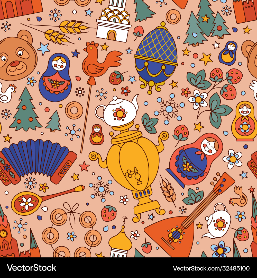 Russian moscow colored icons seamless background Vector Image