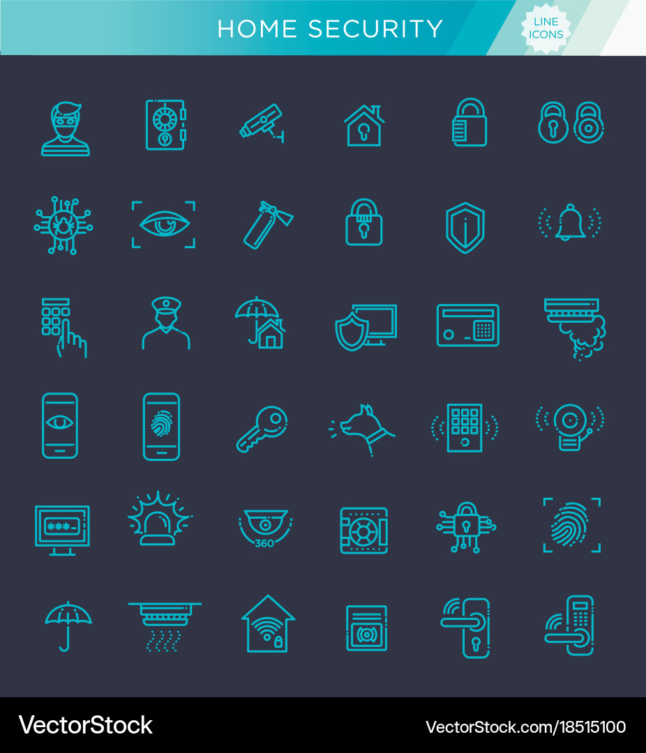 Simple set of home security related line Vector Image