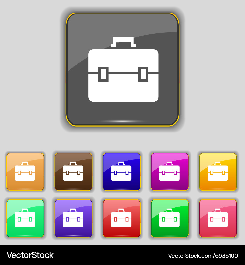 Suitcase icon sign set with eleven colored buttons