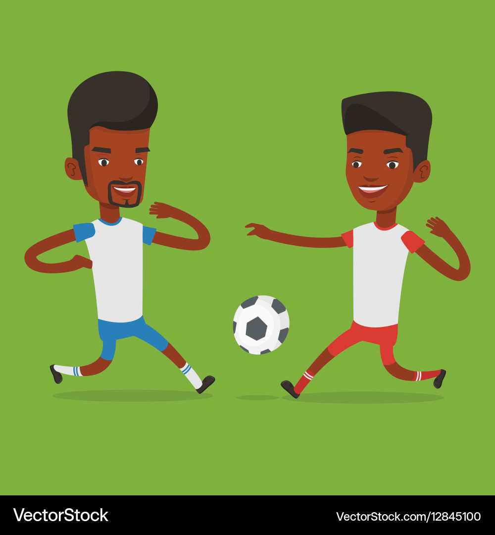 Two soccer players fighting for ball Royalty Free Vector