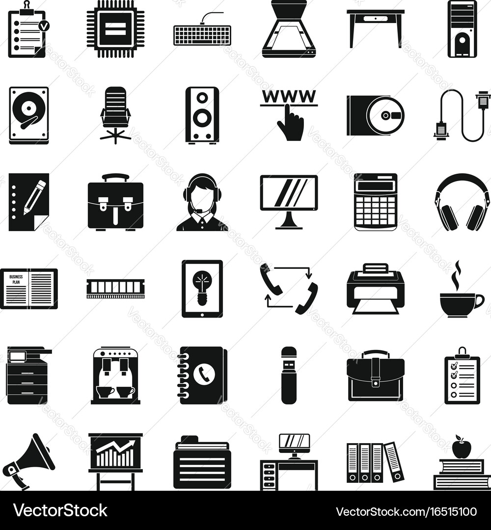 Work computer icons set simple style Royalty Free Vector