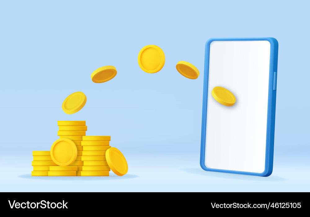 3d flying coins and smartphone Royalty Free Vector Image