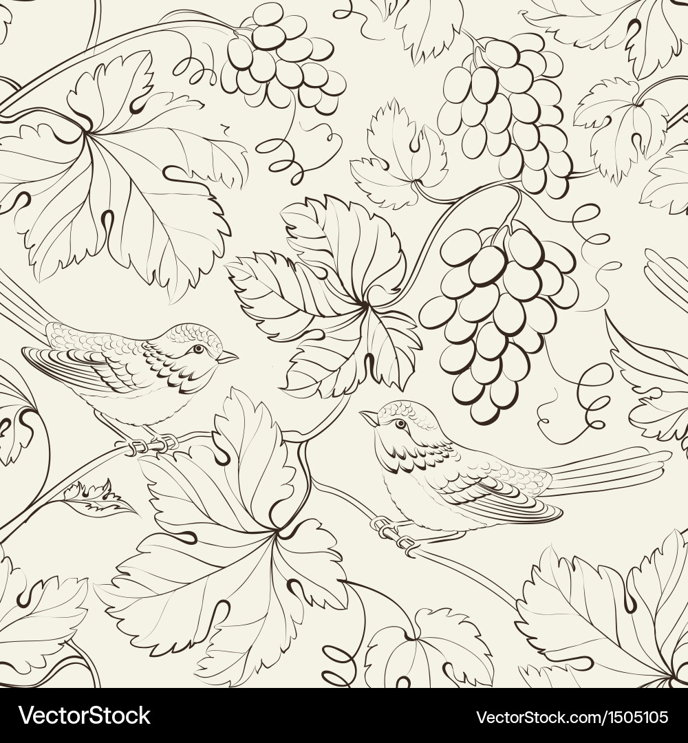 Bird and grape seamless pattern Royalty Free Vector Image