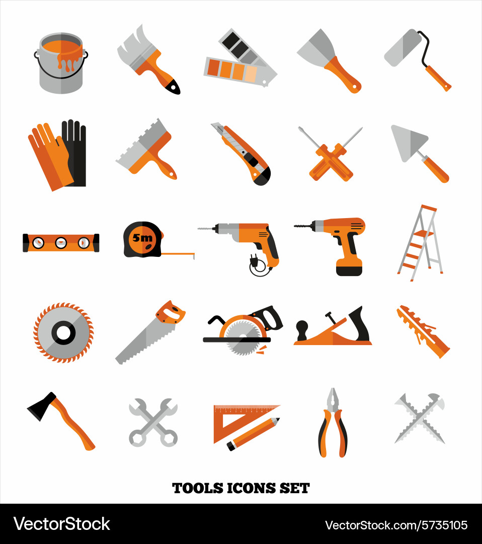 Buildings tools icons set Flat design symbols Vector Image