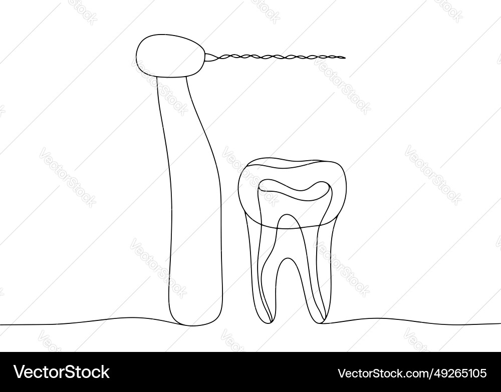 Dental drill pulpoextractor tooth one line Vector Image