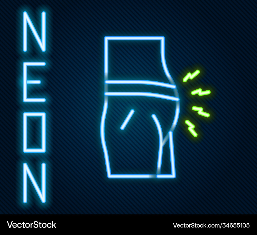 Glowing neon line abdominal bloating icon isolated