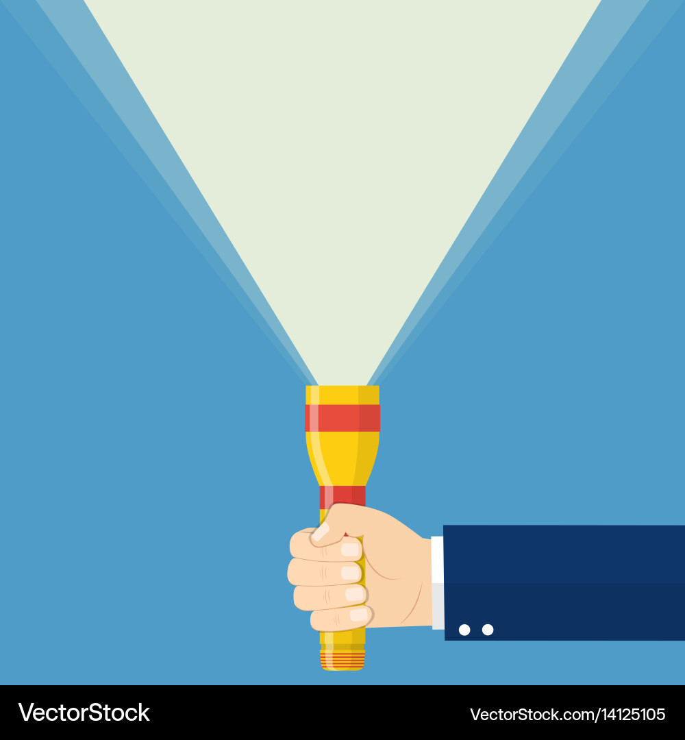 Hand holding flashlight Royalty Free Vector Image