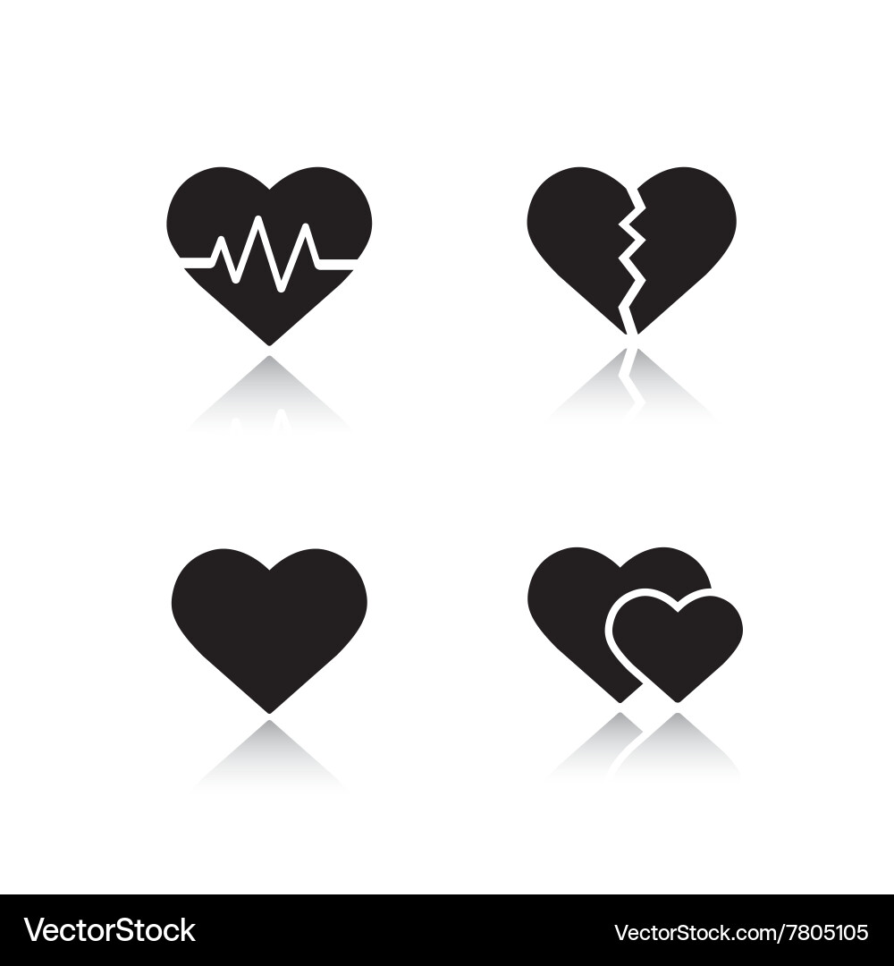 Heart shapes drop shadow icons set Royalty Free Vector Image