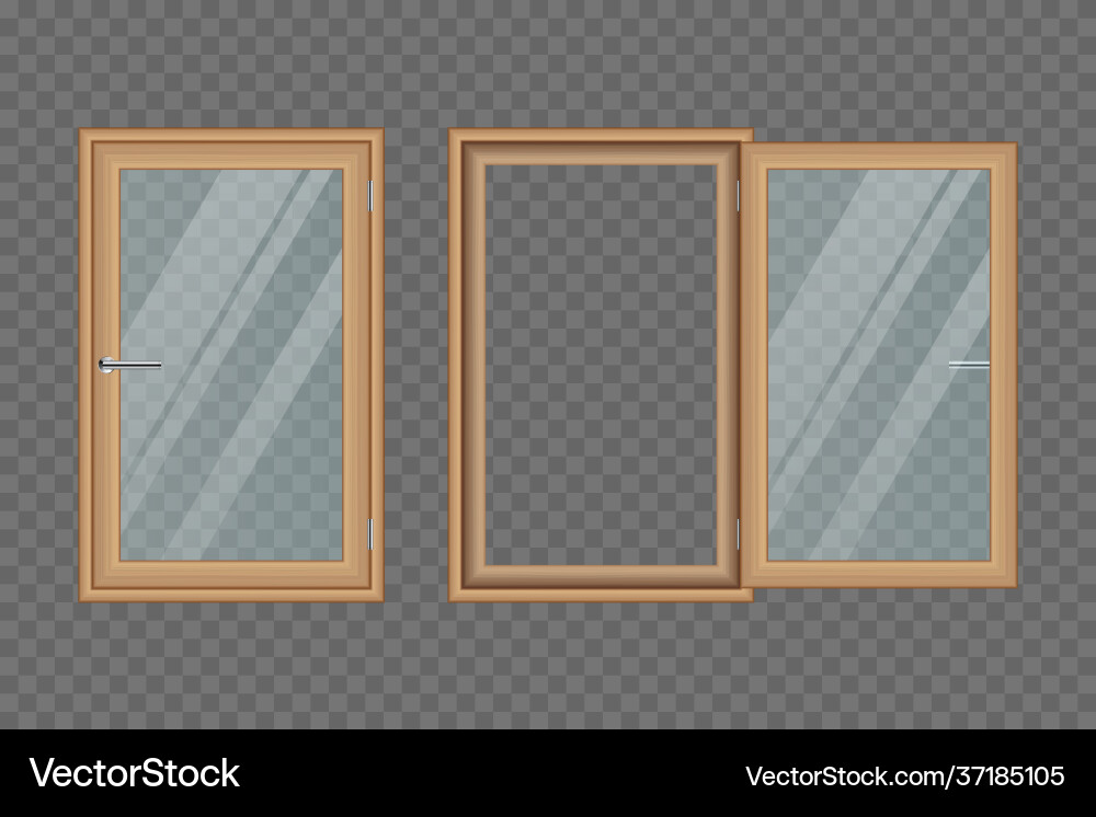 Wooden windows set isolated on transparent Vector Image